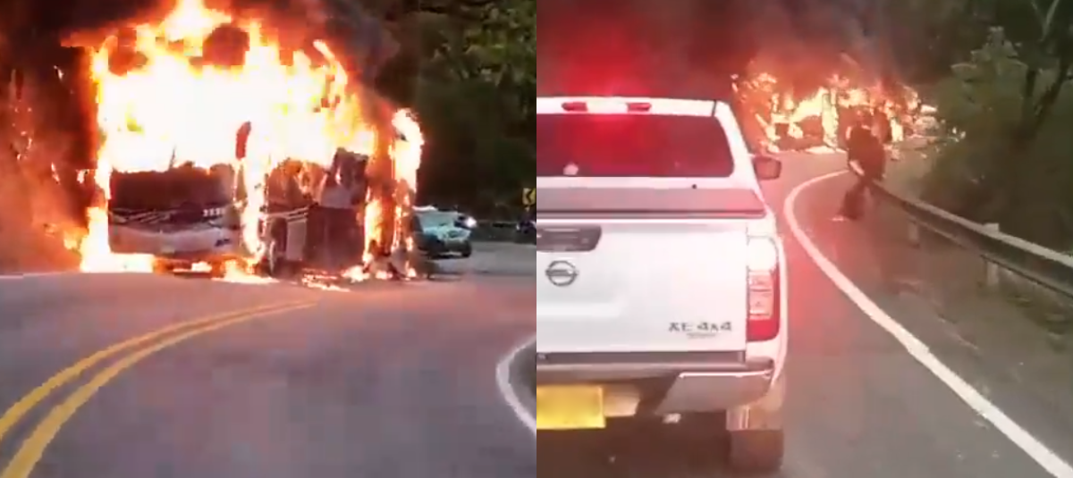 Bus interdepartamental habría sufrido falla mecánica y resultó incinerado