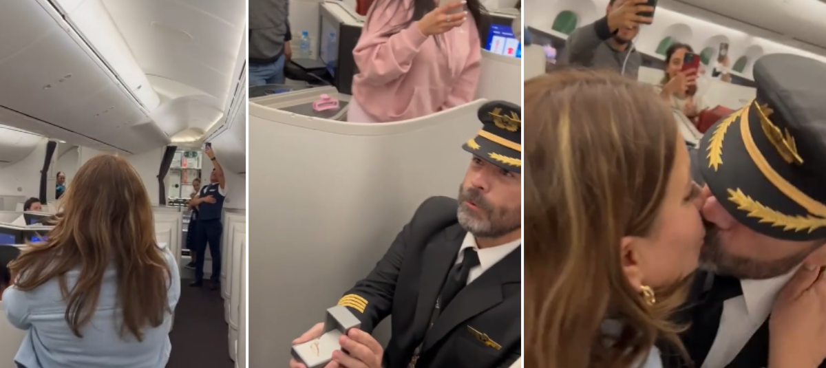 Piloto le pide matrimonio a su novia en pleno vuelo y el conmovedor momento enternece las redes ...