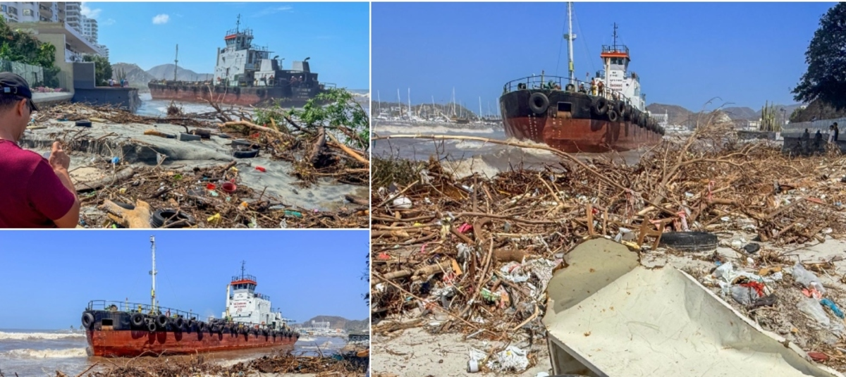Las impactantes fotos del barco encallado frente a lujoso edificio en ...