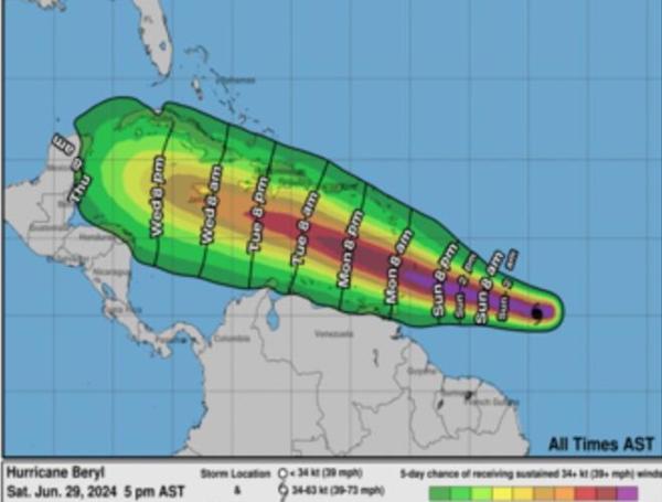 Mapa en vivo del huracán Beryl, que se prevé pase cerca a Colombia: así ...