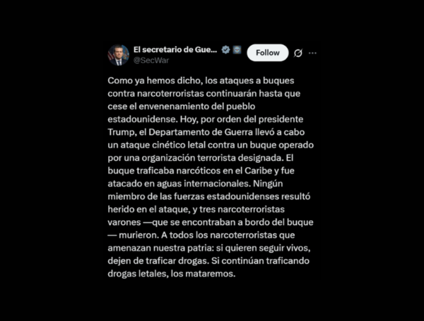 Estados Unidos anunció un nuevo ataque contra supuesta lancha narcotraficante en el Caribe ...