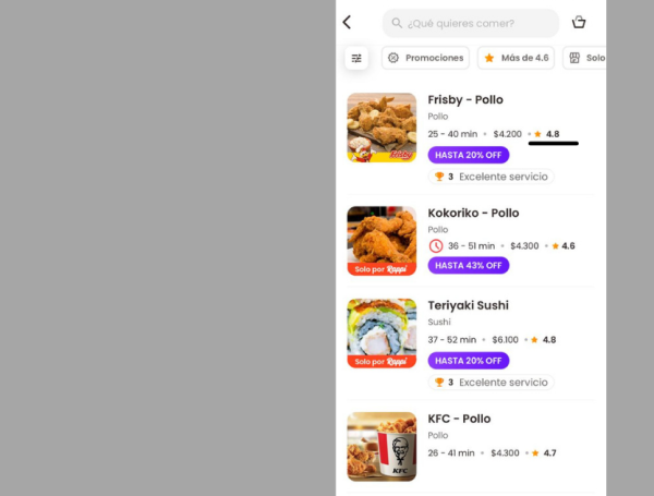 Rappi: las calificaciones en apps de domicilios sobre restaurantes