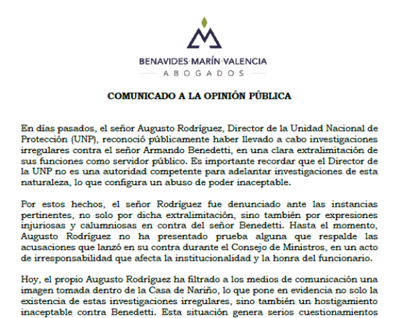 Benedetti responde a señalamiento de Augusto Rodríguez en su contra ...