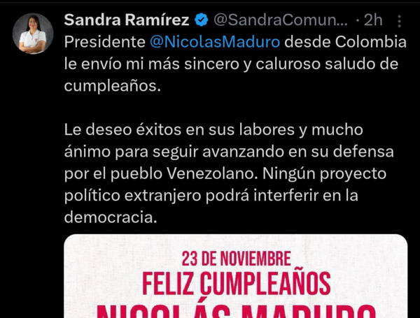 El polémico trino en el que la senadora Sandra Ramírez le deseó feliz ...