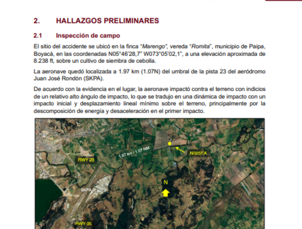Detalles de la inspección al fuselaje y a la cabina de la avioneta del ...