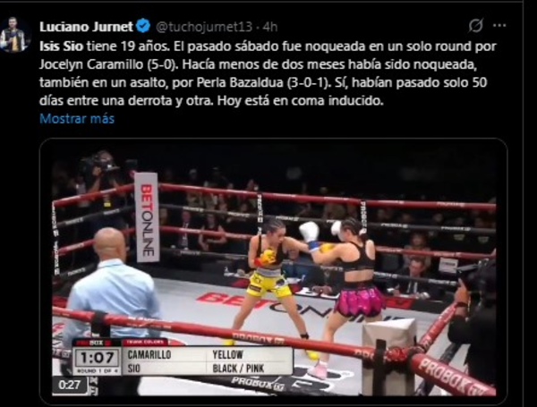 Boxeadora, Isis Sio, recibe brutal golpiza y se debate entre la vida