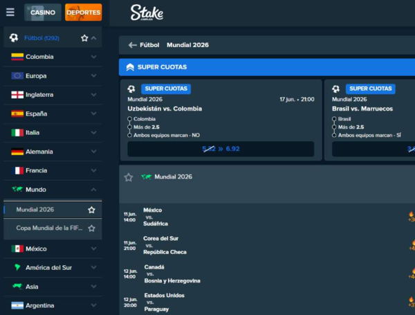 Apuestas Mundial en Stake: registro, bonos y apuestas