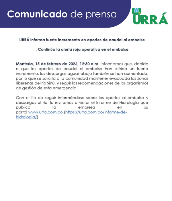 Hidroeléctrica Urrá confirma fuerte aumento de descargas al río Sinú ...
