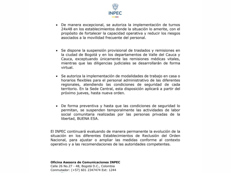 Inpec anuncia medidas extraordinarias tras ola de violencia contra ...