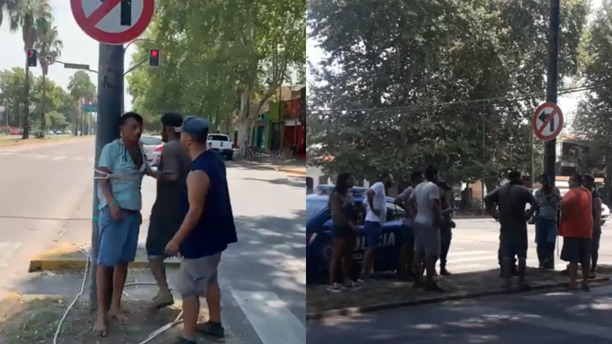 Video: hombre intentó robar a albañiles y terminó amarrado a un poste