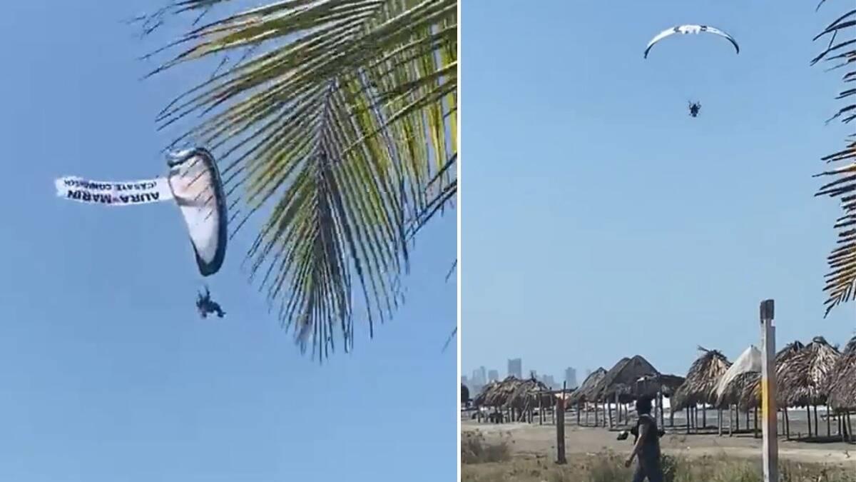 Pedida de mano en playa de Cartagena: parapentista sobrevoló con letrero