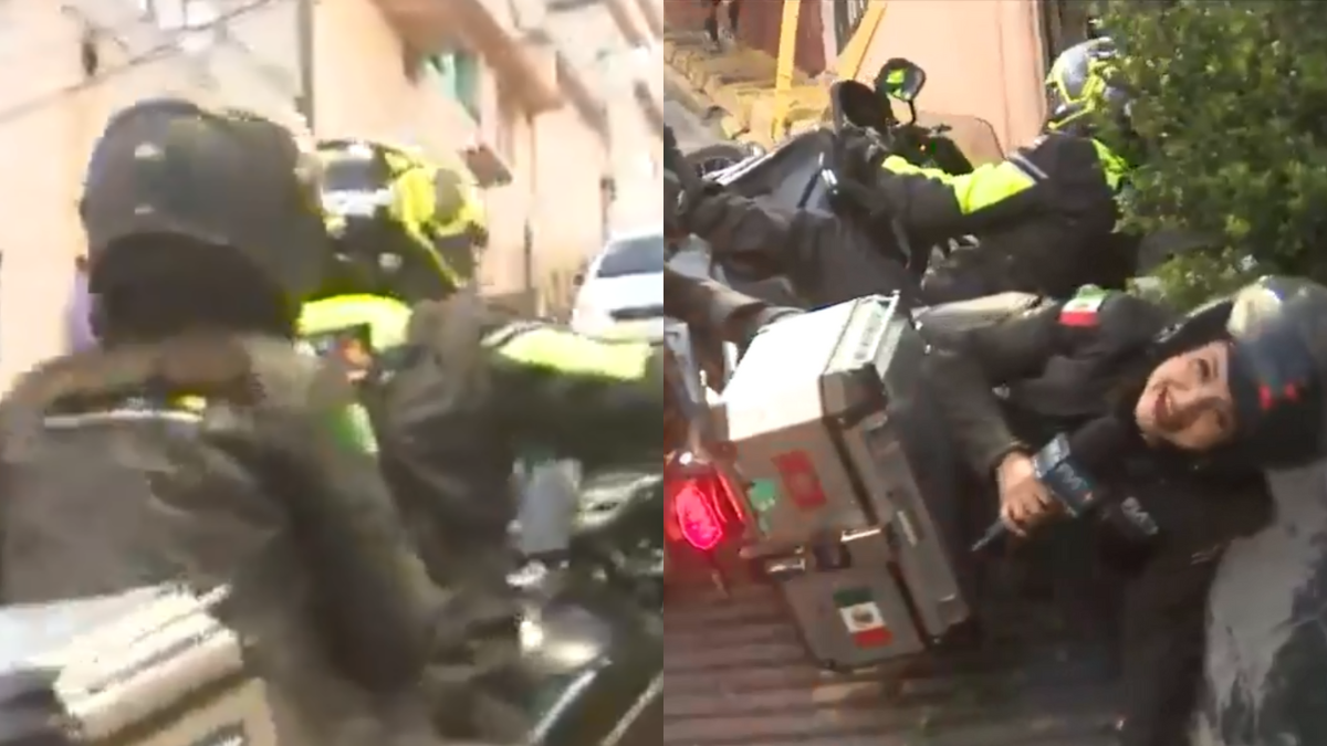 Reportera se cayó de una moto en plena emisión de noticias en México