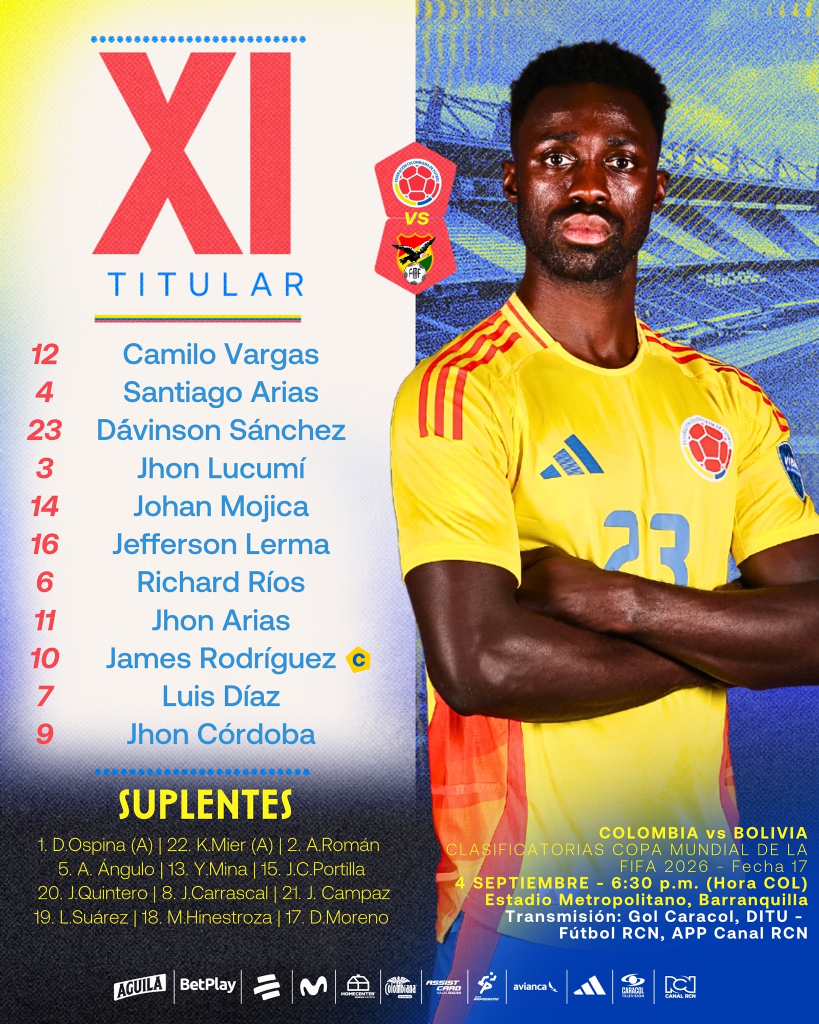 Selección Colombia define alineación titular para enfrentar a Bolivia ...