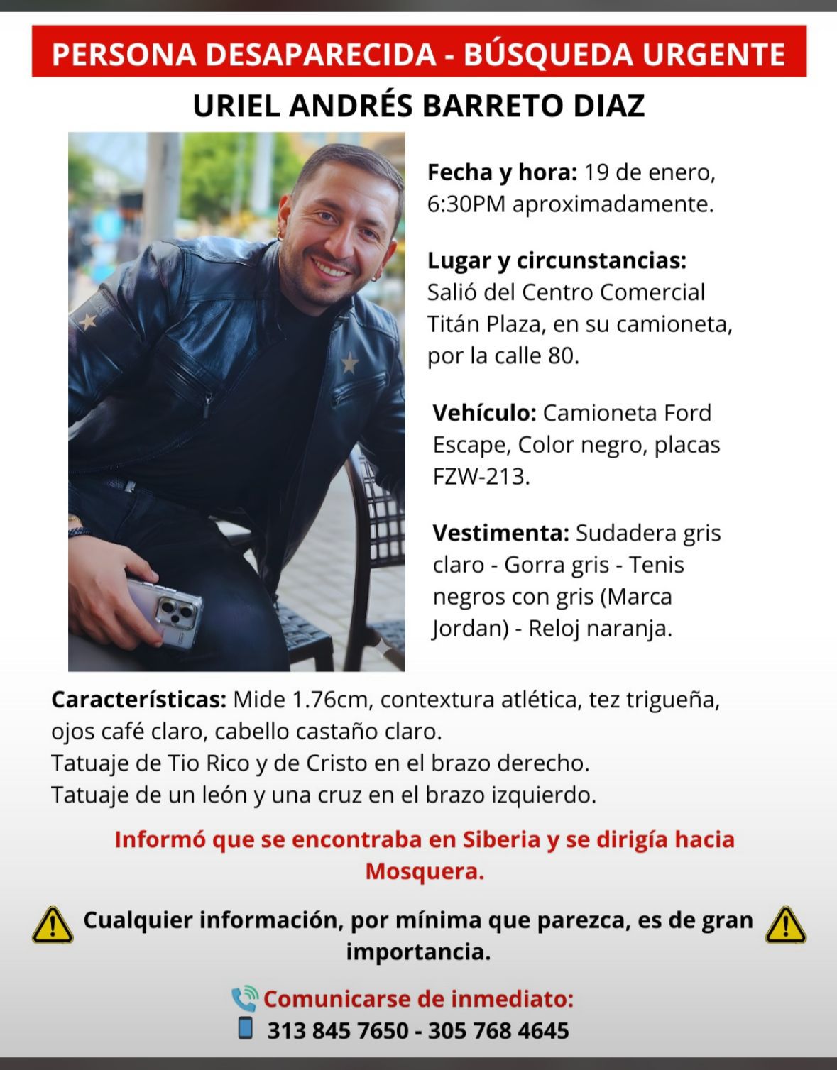 Desaparición de Uriel Andrés Barreto Díaz activa búsqueda urgente tras ...